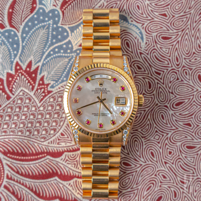 Rolex Day Date Factory MOP Dial w/ Ruby Indices & Factory Chinese Date ...